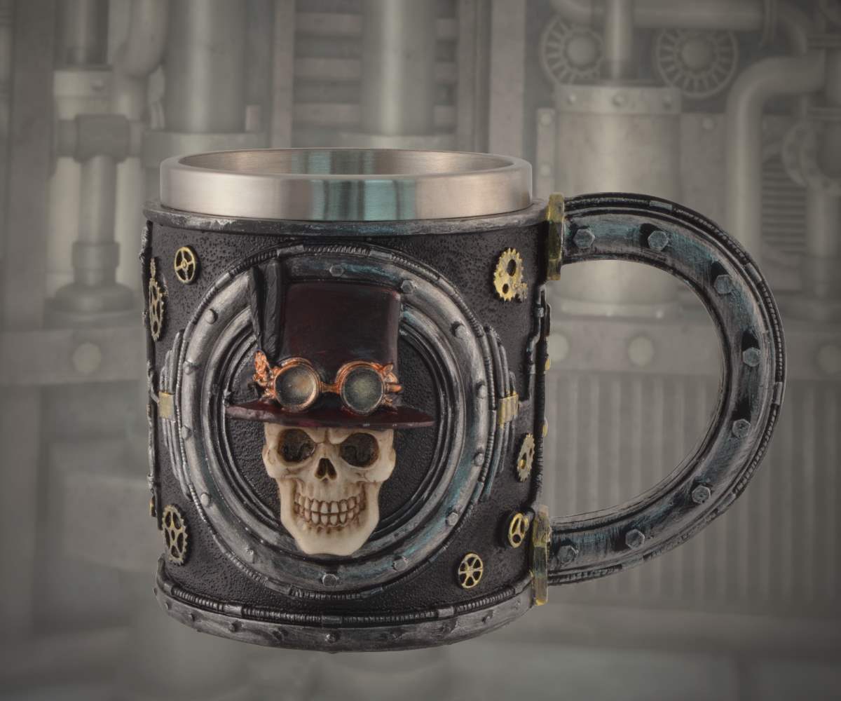 Steampunk Krug Tasse Resin mit Edelstahl Inlay